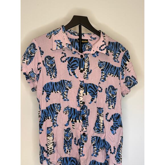 Nooworks | Tops | Nooworks Blue Tigers Button Down Joyce Short Sleeve ...